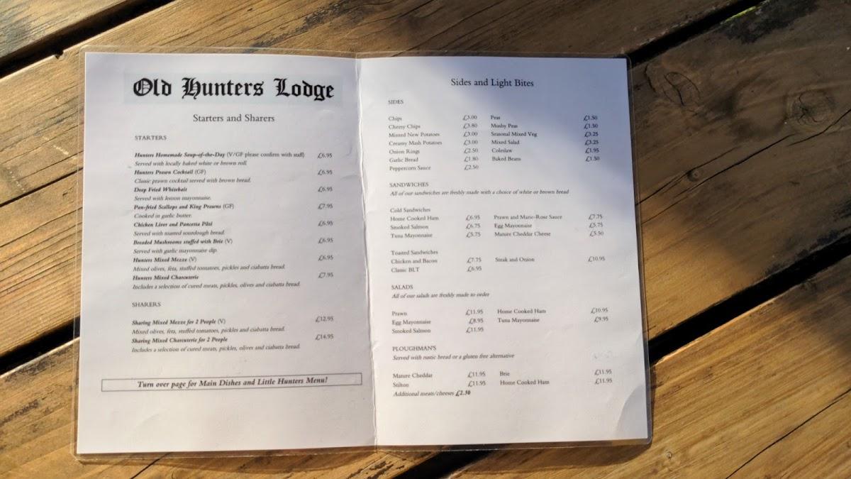 Menu at Old Hunters Lodge restaurant, Dunstable