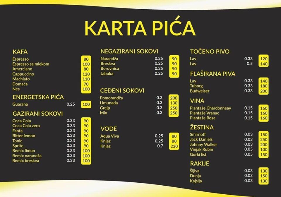 Menu au Rostilj Zar Mance Bulevar Kralja Aleksandra restaurant, Belgrade