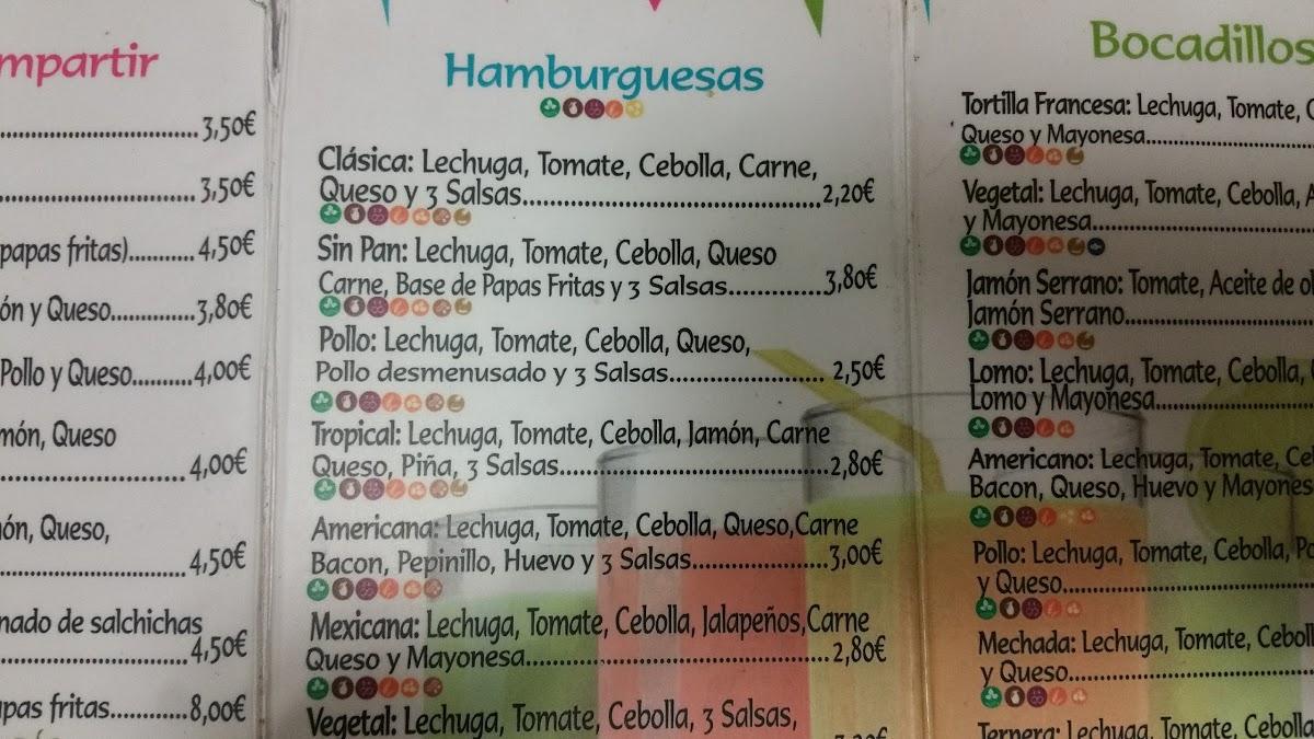 Menu at Sabores restaurant, Puertito de Güímar