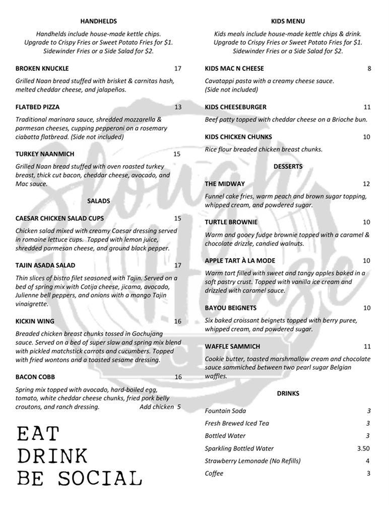 Menu at Slough House Social restaurant, Colusa