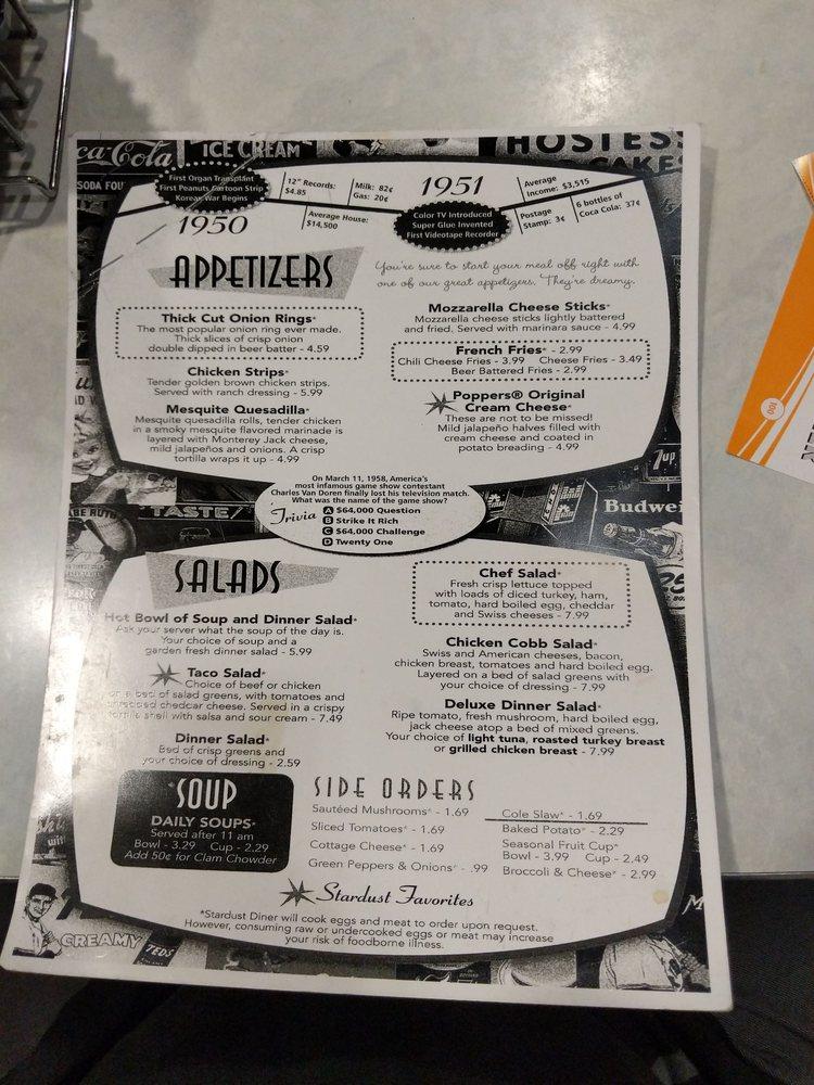 Menu at Stardust Diner cafe, Vancouver