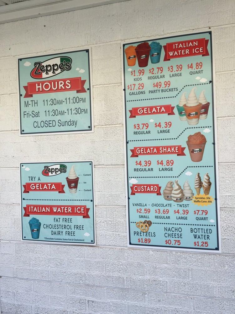 Menu at Zeppe's Italian Water Ice restaurant, Ogden, 883 N Washington Blvd