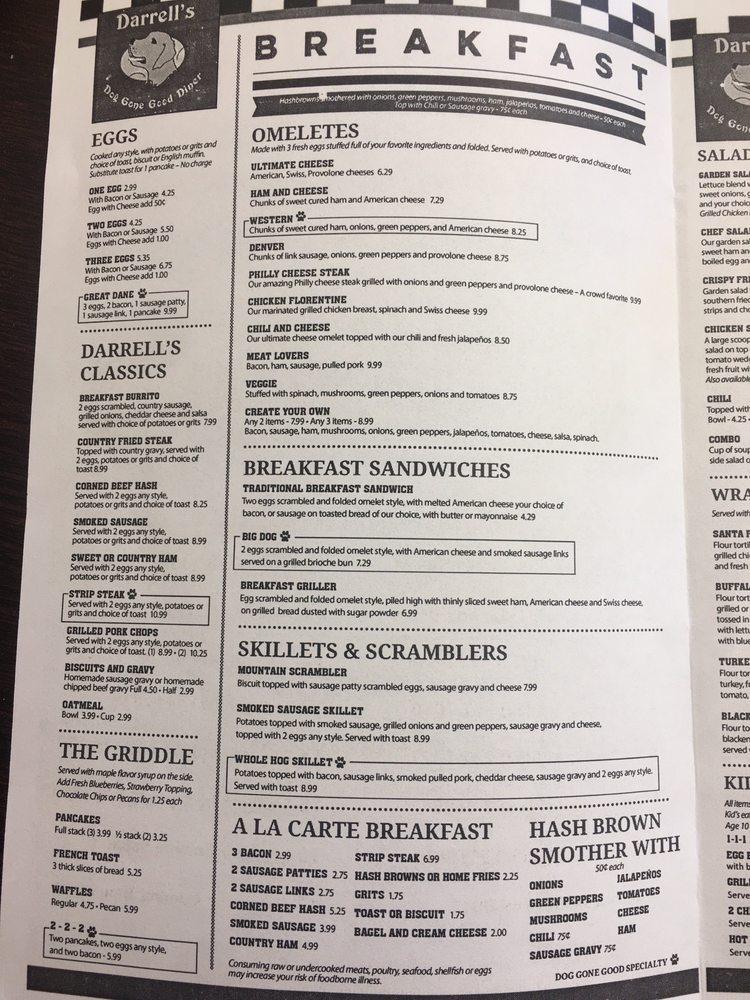 Menu at Darrell's Diner restaurant, Summerfield