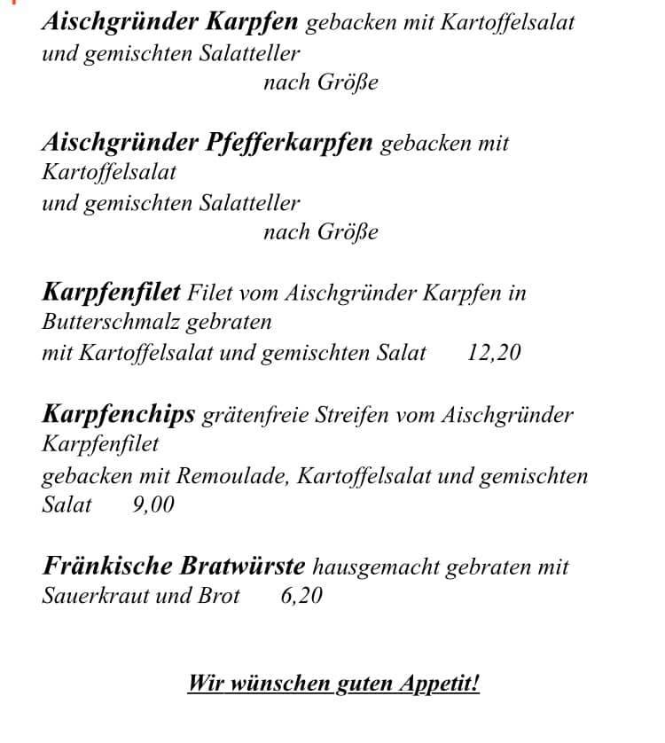 Speisekarte von Gasthaus Grüner Baum restaurant, Wachenroth