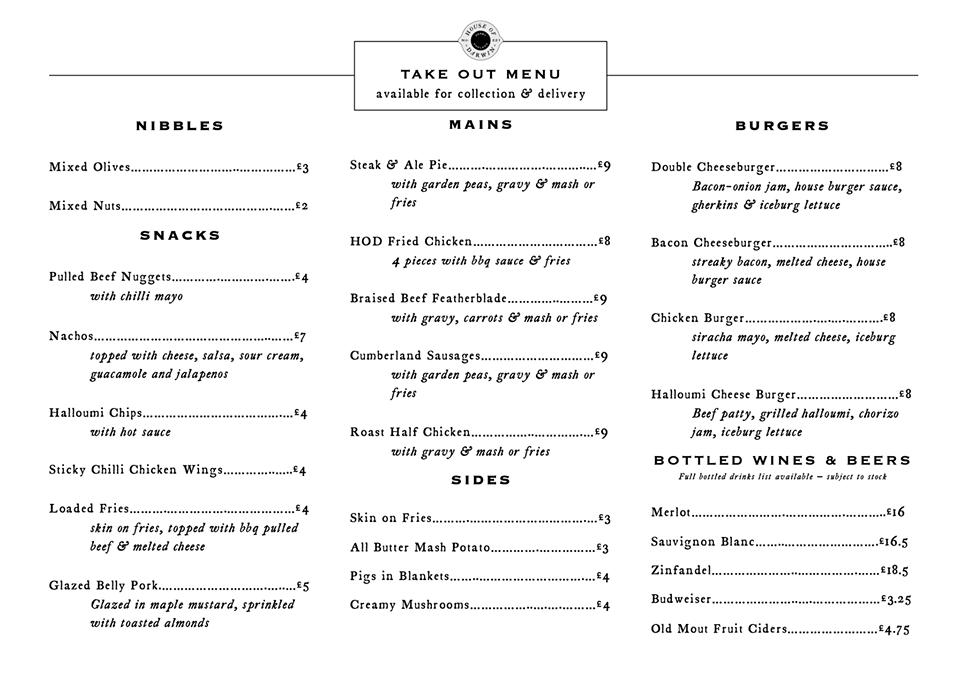 Menu at House of Darwin restaurant, Derby