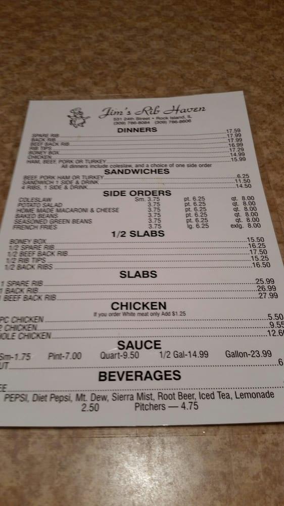 Menu at Jim's Rib Haven BBQ, Rock Island