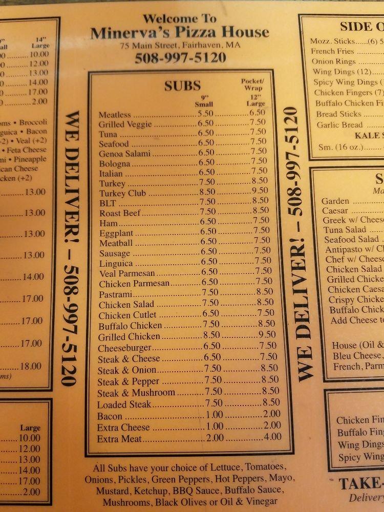 Menu at Minerva Pizza House pizzeria, Fairhaven, 75 Main St