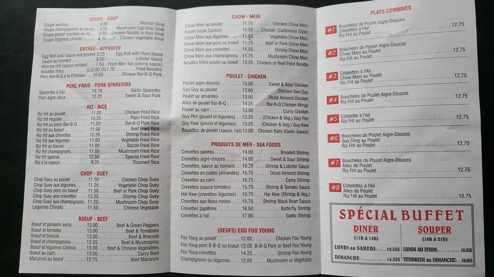 Menu at Restaurant Le Buffet Chinois Mont-Laurier, Mont-Laurier