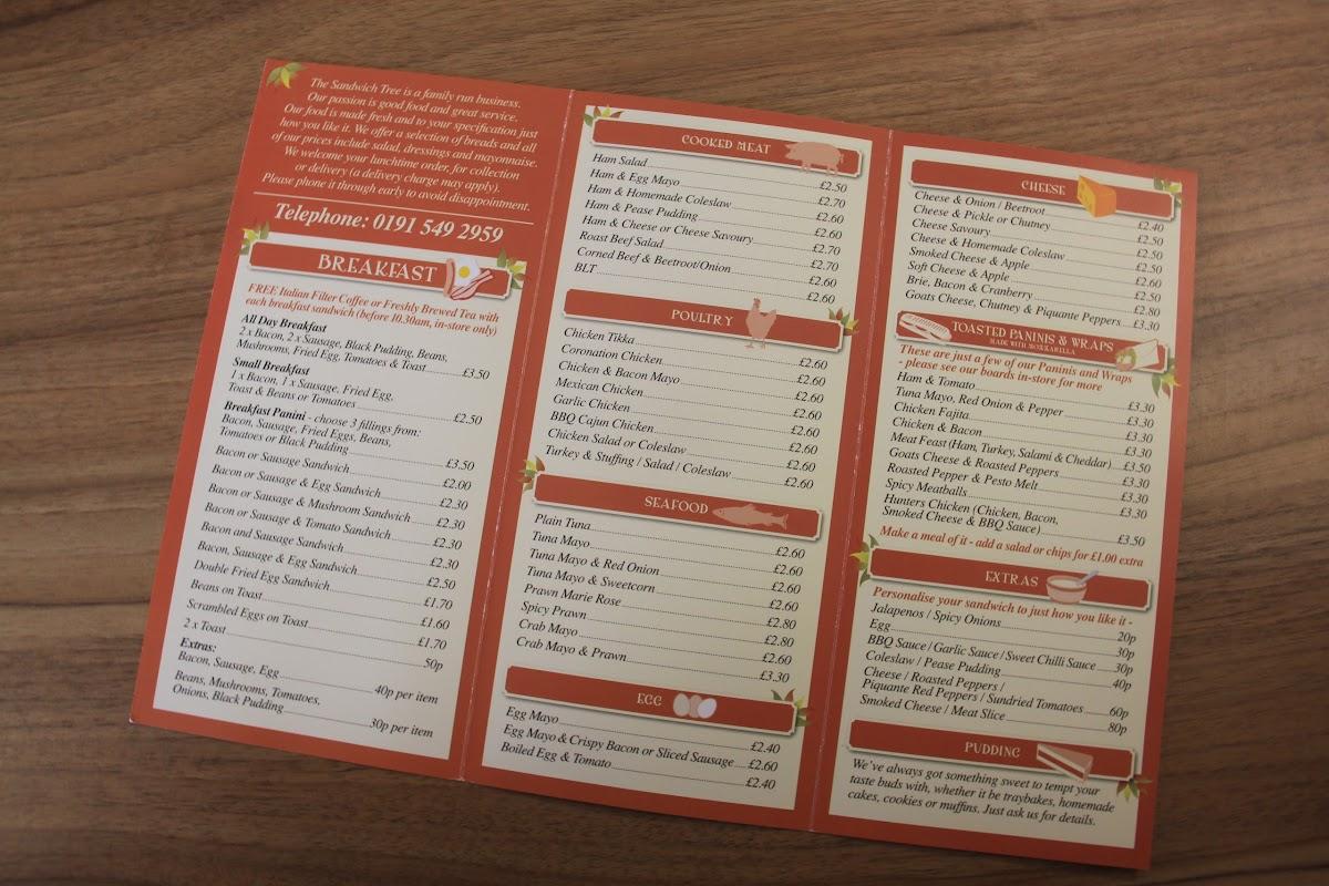 Menu at The Sandwich Tree, Sunderland