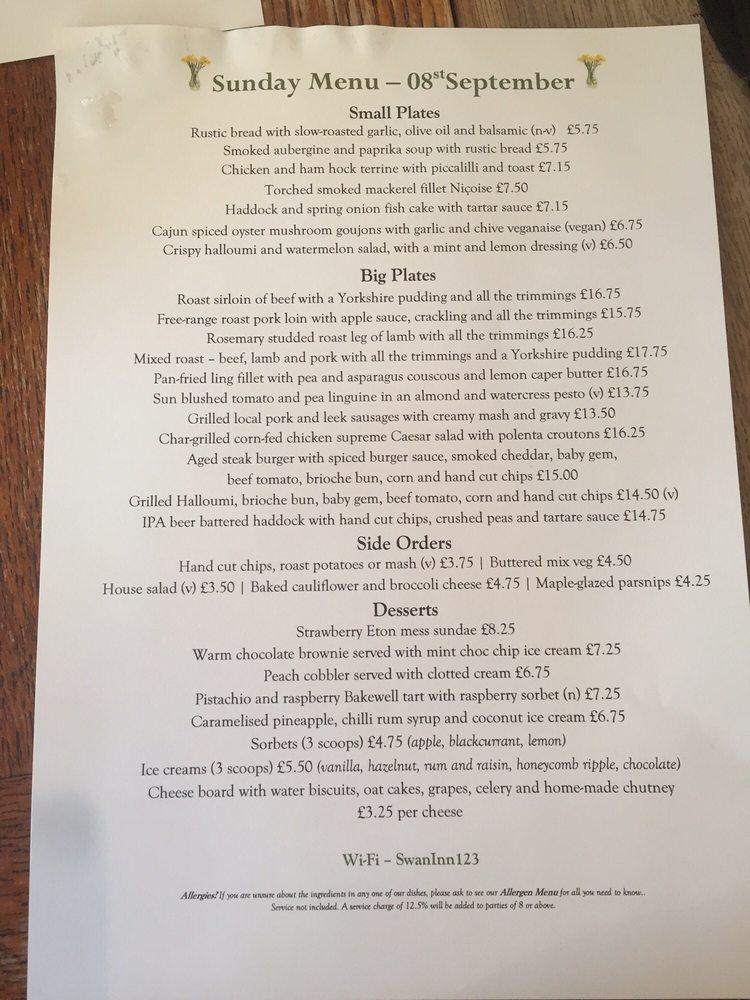 Menu at The Swan Inn pub & bar, Denham