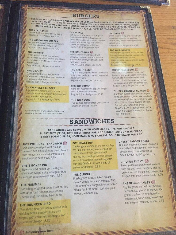 Menu at Wild Badger Sports Saloon pub & bar, New Richmond