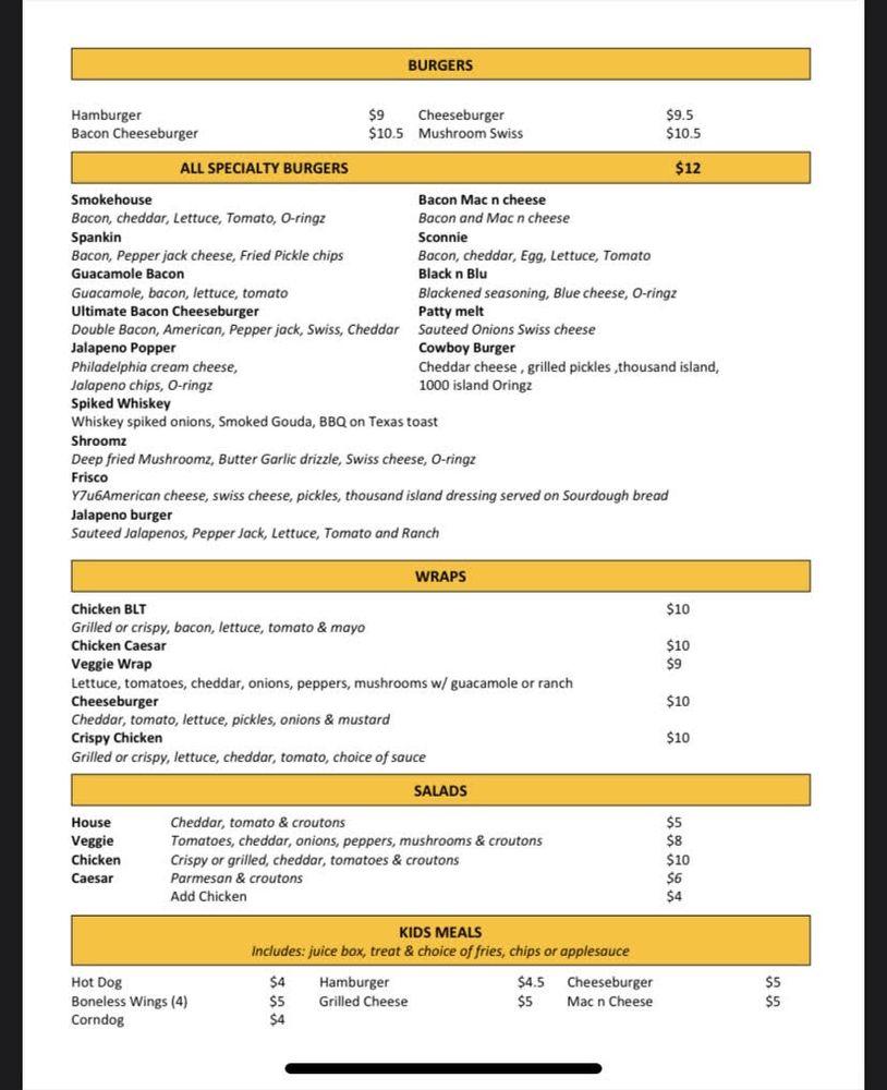 Menu at wingz n thingz pub & bar, Fall River