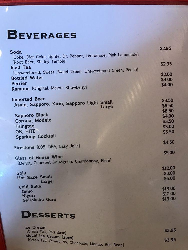 Menu at Chow-Ya restaurant, Lompoc