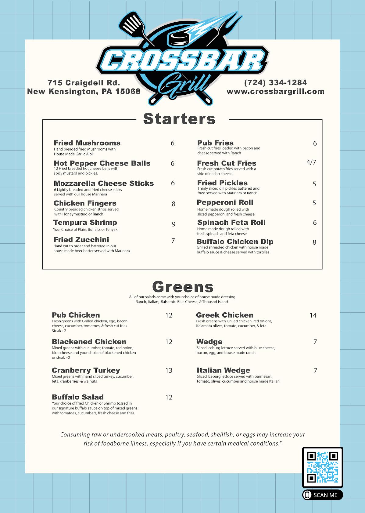 Menu at Crossbar Grill, New Kensington
