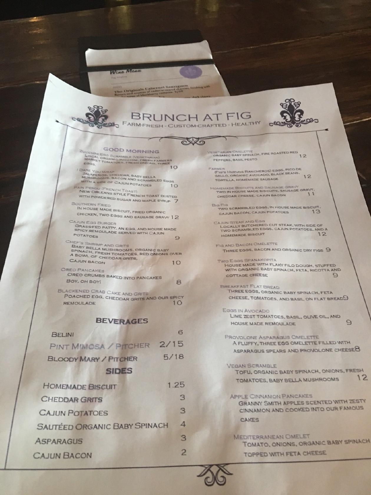 Menu at Fig pub & bar, Charlottesville