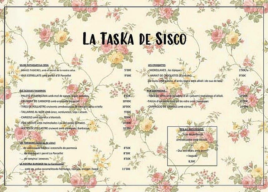 Carta del pub y bar La TasKa De Sisco, Ulldecona