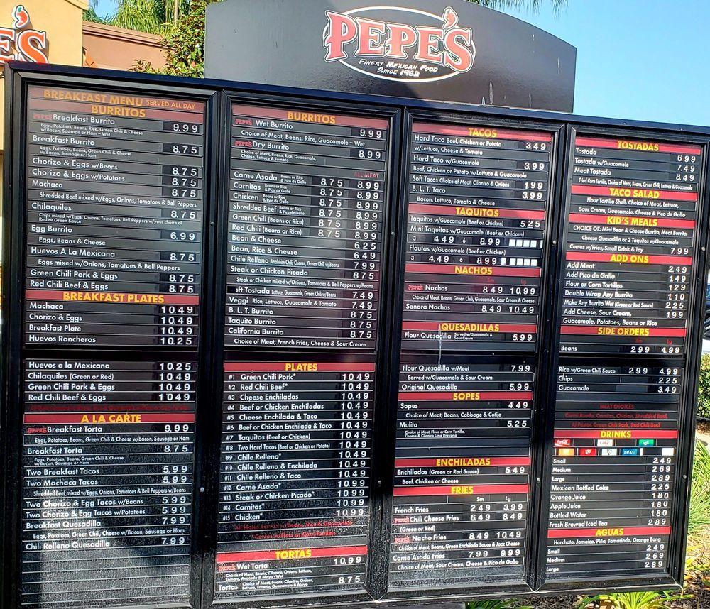 Menu at Pepe's Finest Mexican Food restaurant, La Habra