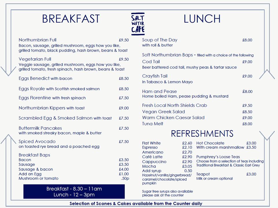 Menu at Salt Water Cafe, Beadnell