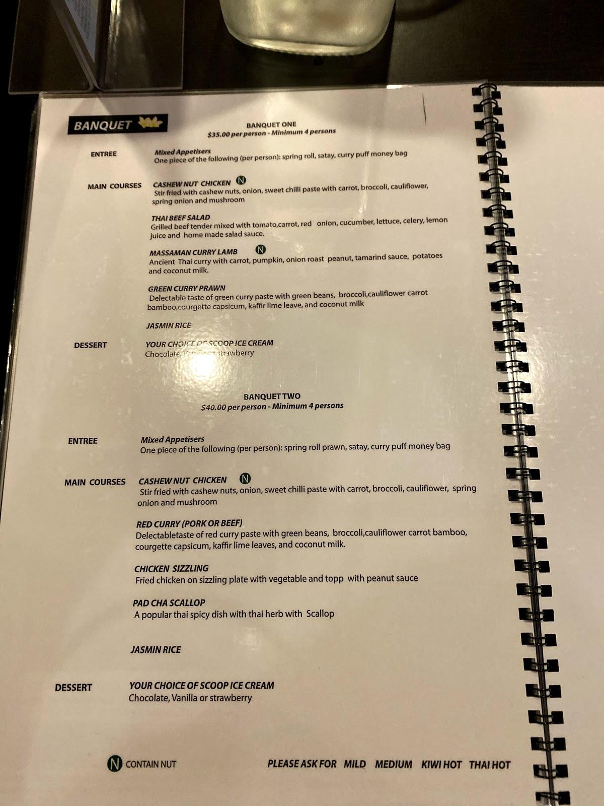 Menu at Thai Kai Restaurant, Paraparaumu