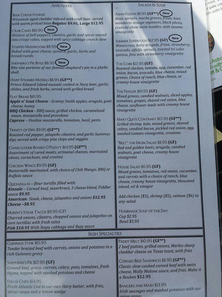 Menu at The Harp And Fiddle pub & bar, Park Ridge