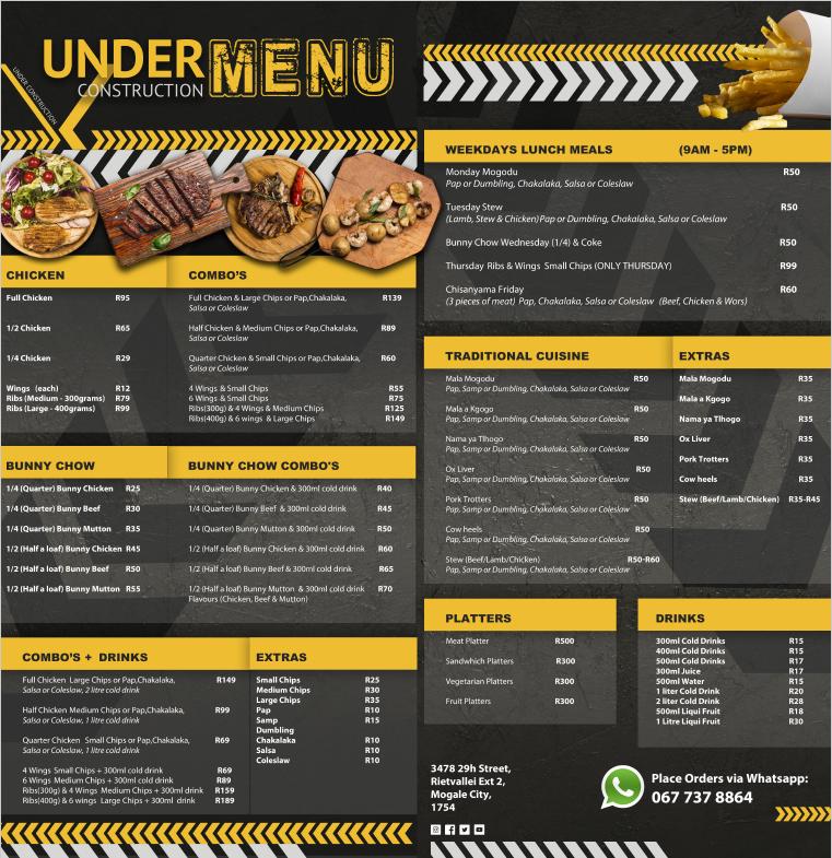 Menu at The Secret Location restaurant, Krugersdorp