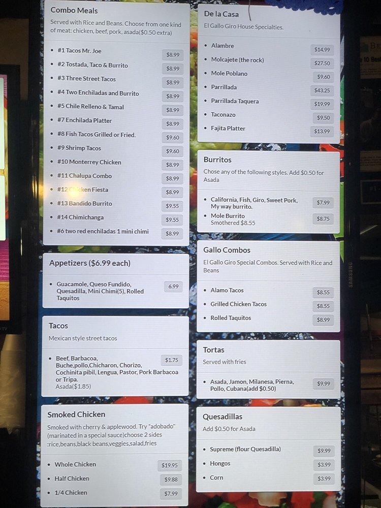 Menu at El Gallo Giro restaurant, Provo, 346n N University Ave