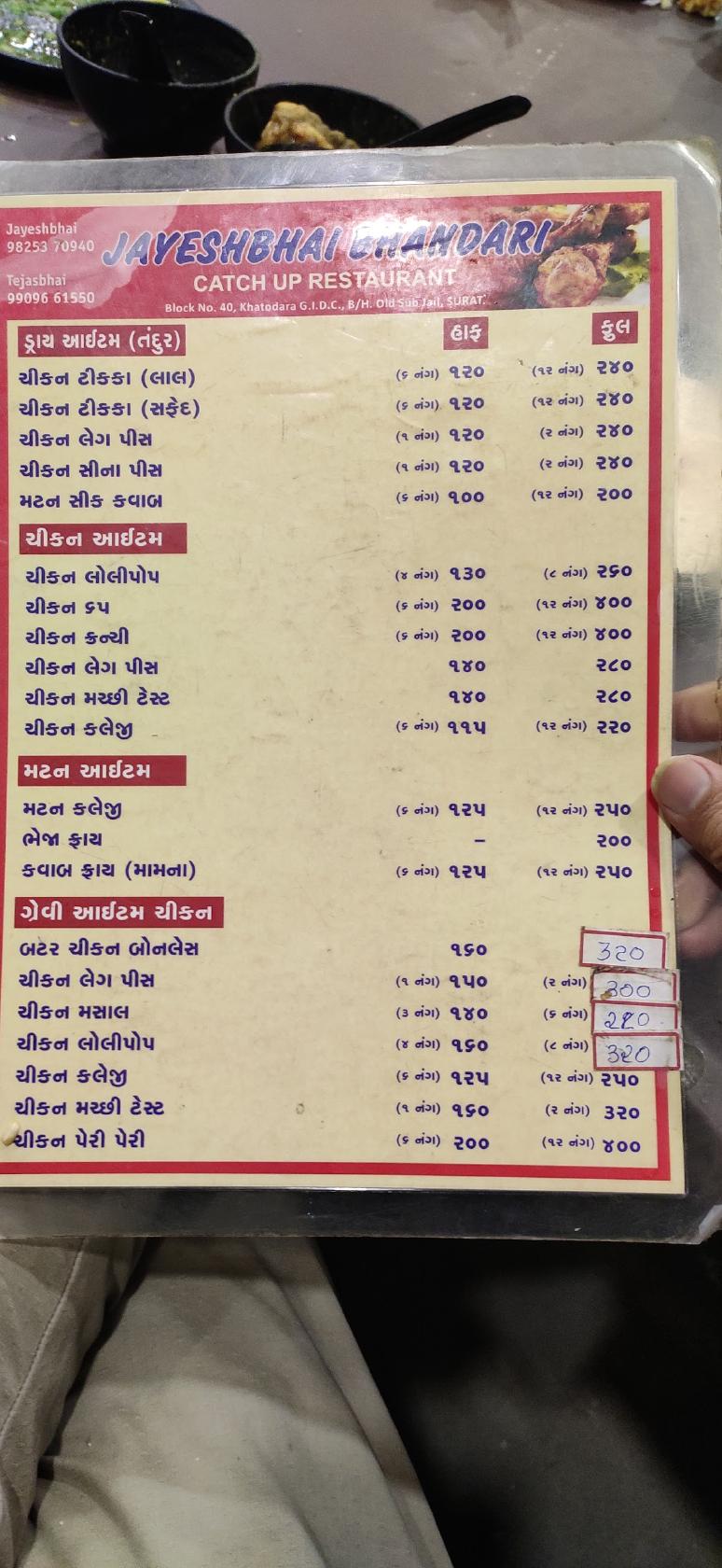 Menu at Jayesh Bhandari kabab and chicken (Catch Up Restaurant), Surat