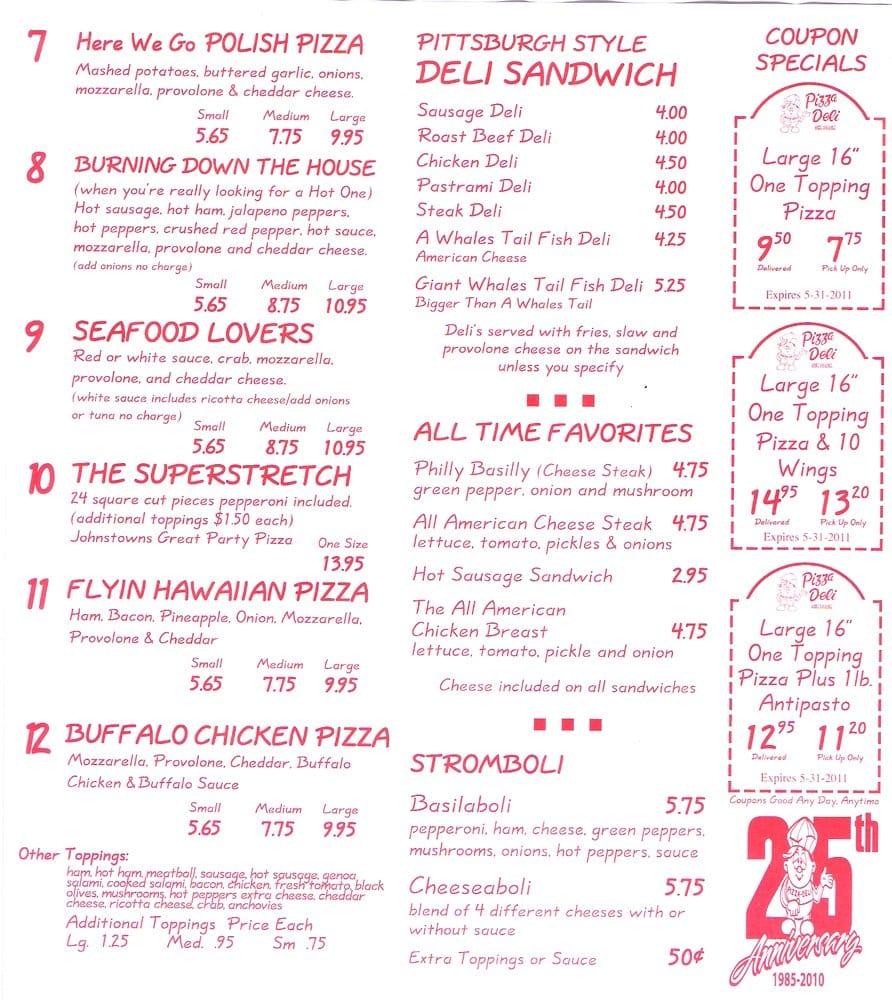 Menu at Pizza-Deli Six Pack pizzeria, Johnstown