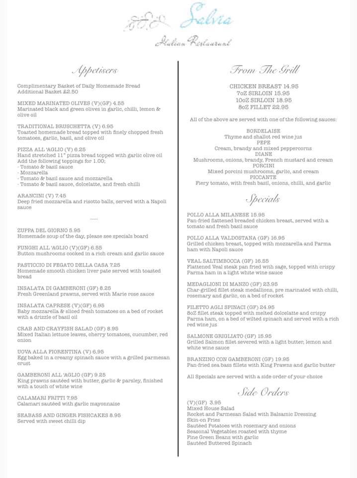 Menu at Salvia Restaurant, Mirfield