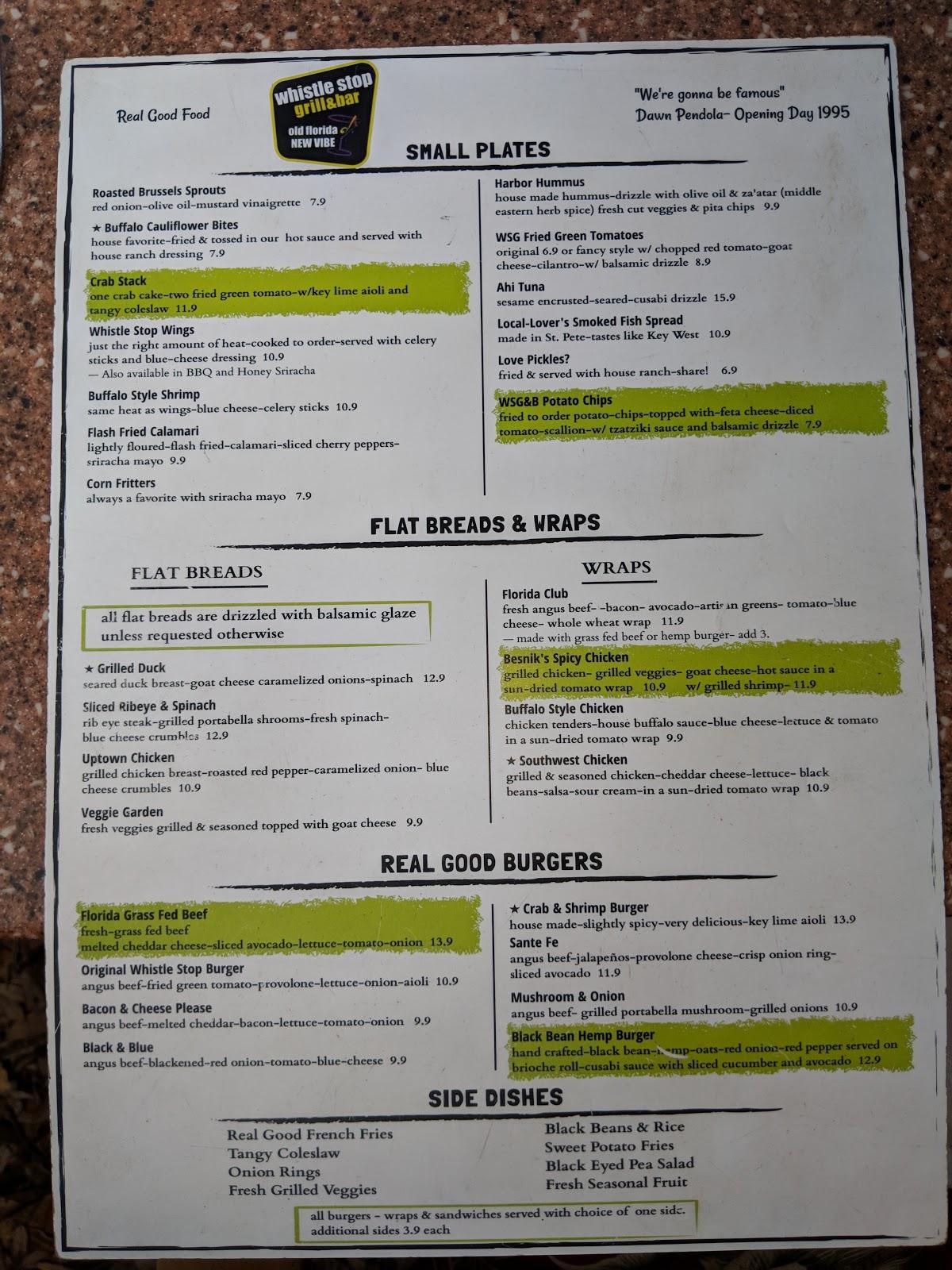 Menu at Whistle Stop Grill and Bar, Safety Harbor