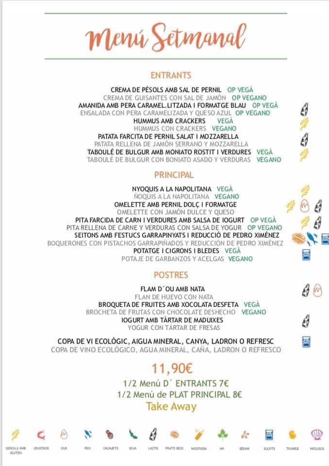 Carta del restaurante Arrels Flexitaria, Barcelona