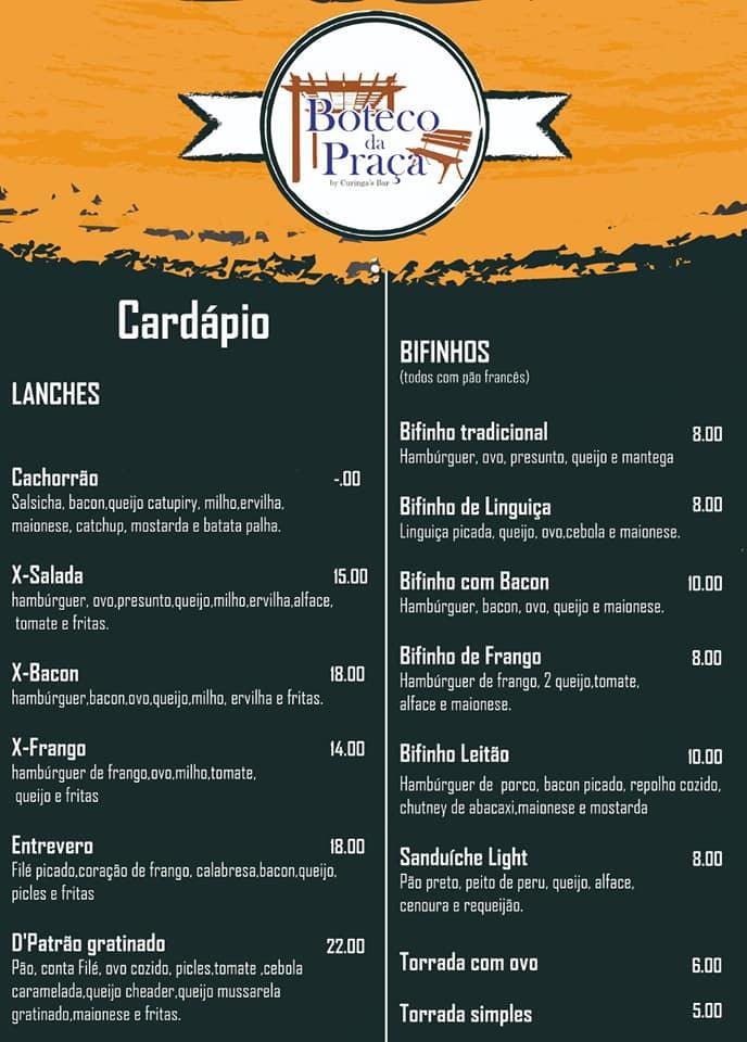 Menu at Boteco Da Praca pub & bar, Canela