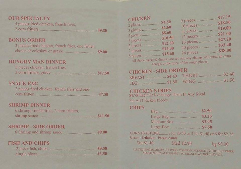 Menu at Chicken On The Way restaurant, Airdrie, -2800 Main Street SE