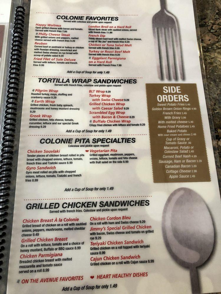 Menu at Colonie Diner restaurant, Albany, Central Ave