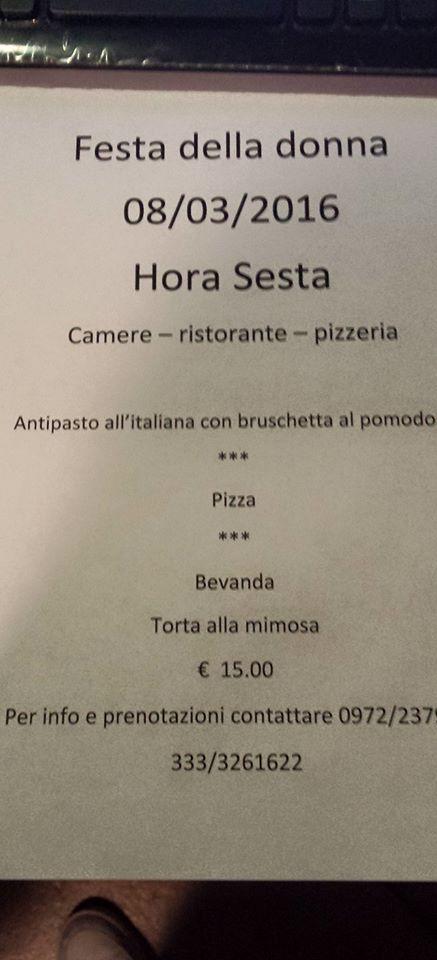 Menu at Hora Sesta restaurant, Melfi