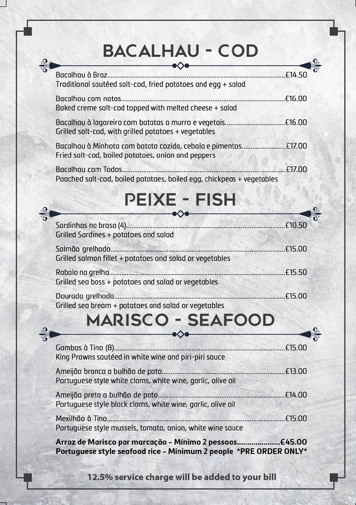 Carta de O Tino Restaurant, Londres