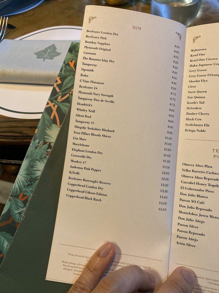 Menu at The Ivy Tower Bridge pub & bar, London