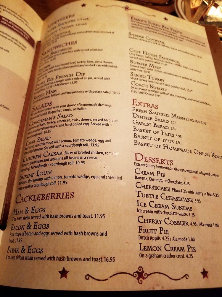 Menu at The Stagecoach Inn steakhouse, Garden City
