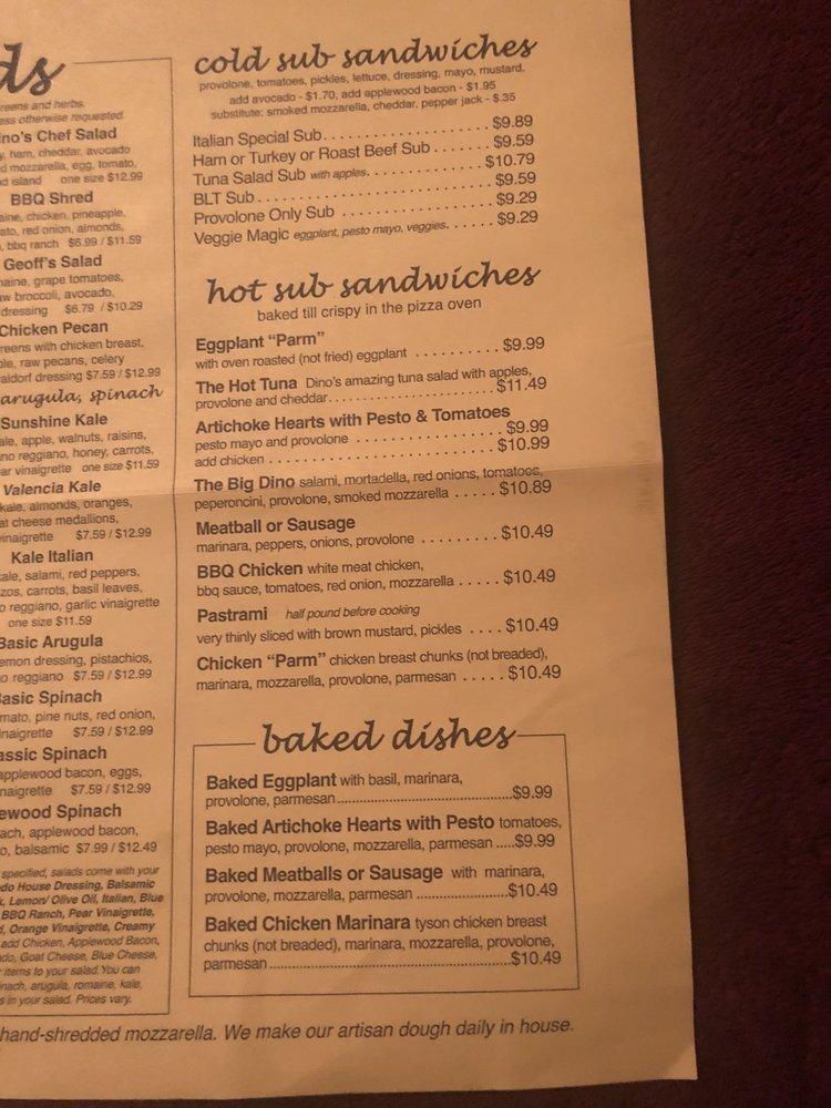 Menu at Dino's Pizza pizzeria, Burbank
