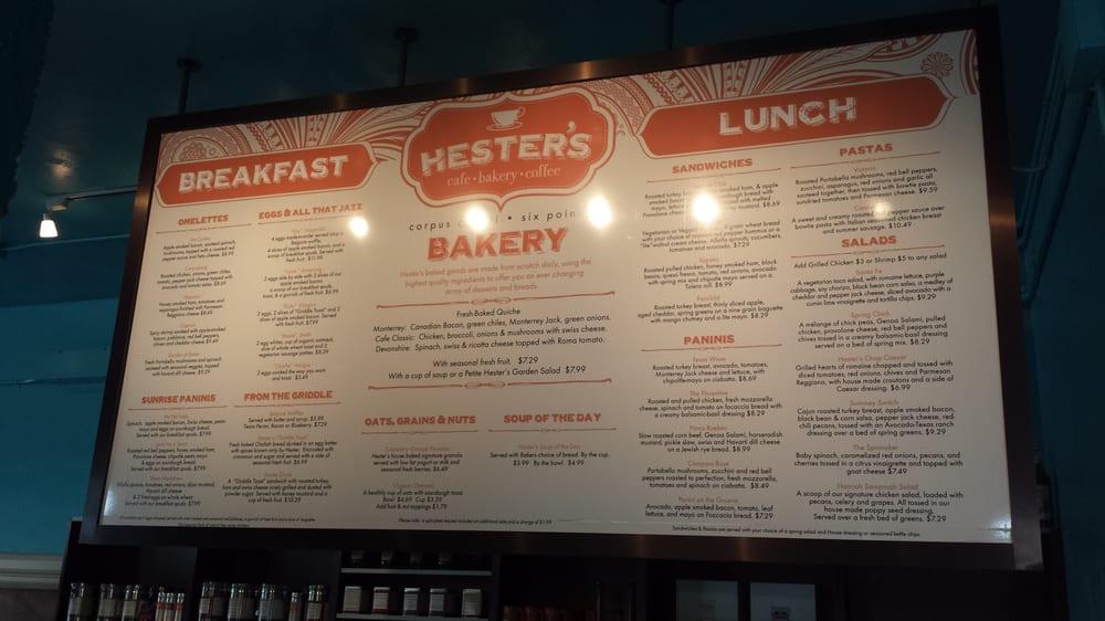 Menu at Hester's Cafe Six Points, Corpus Christi, S Alameda St