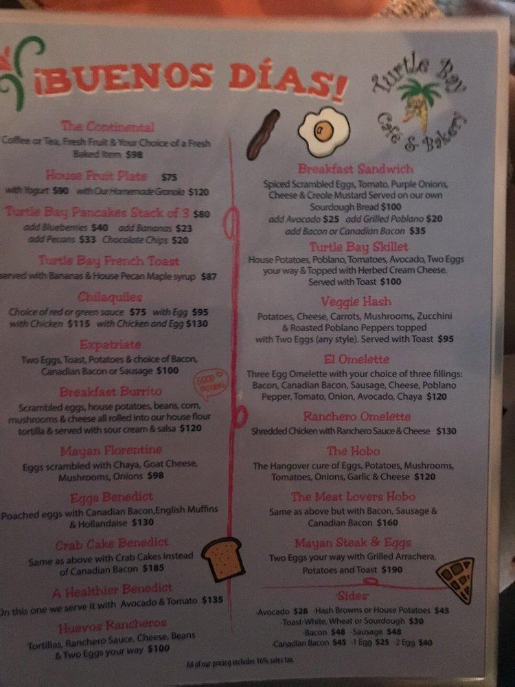 Menu at Turtle Bay Bakery and Cafe, Akumal