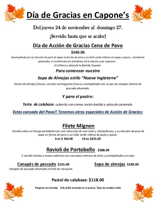 Menu at Al Capone's Seafood and Pizzeria, Puerto Peñasco