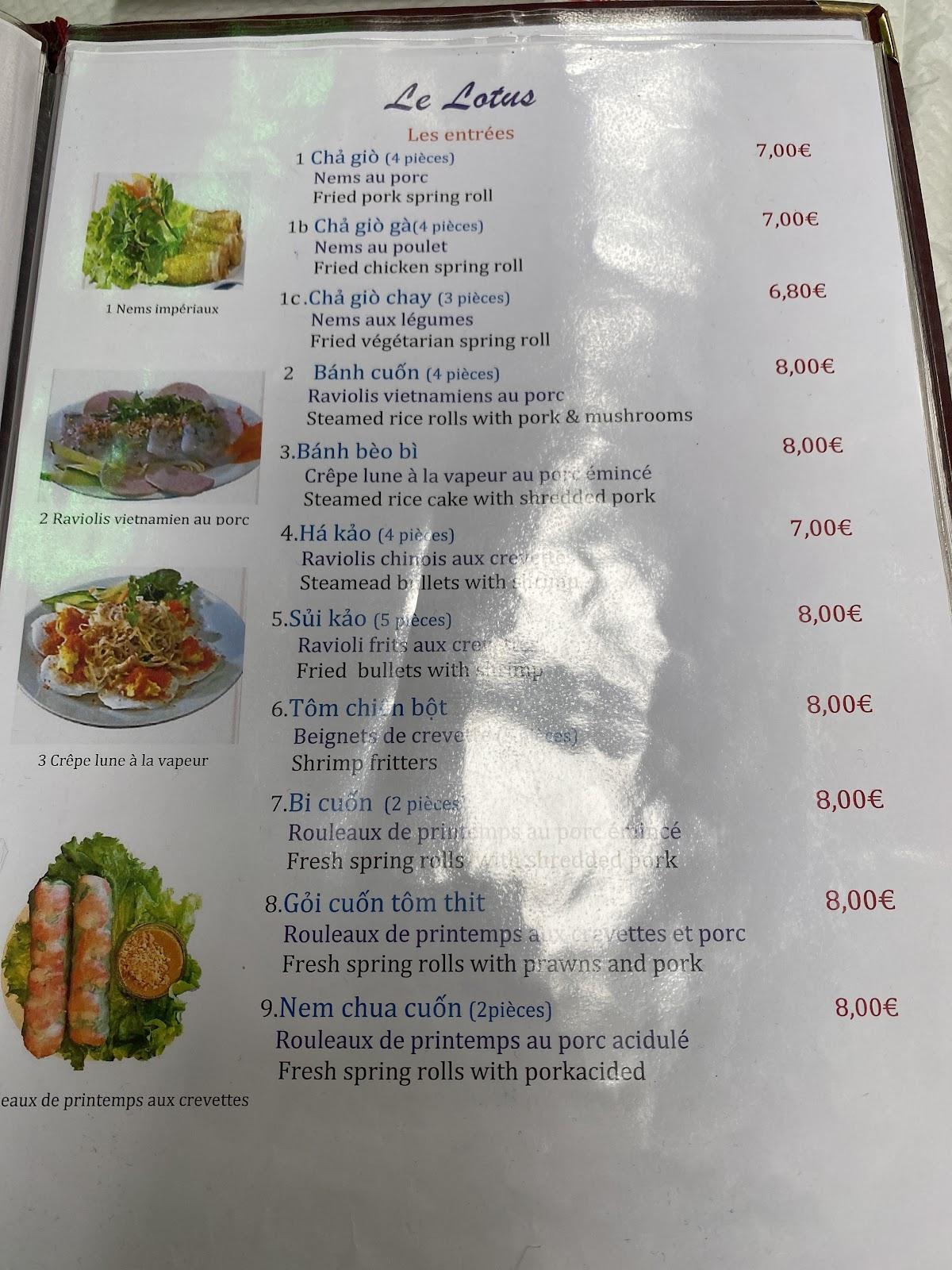Menu au Le Lotus restaurant, Paris, 121 Av. d'Ivry