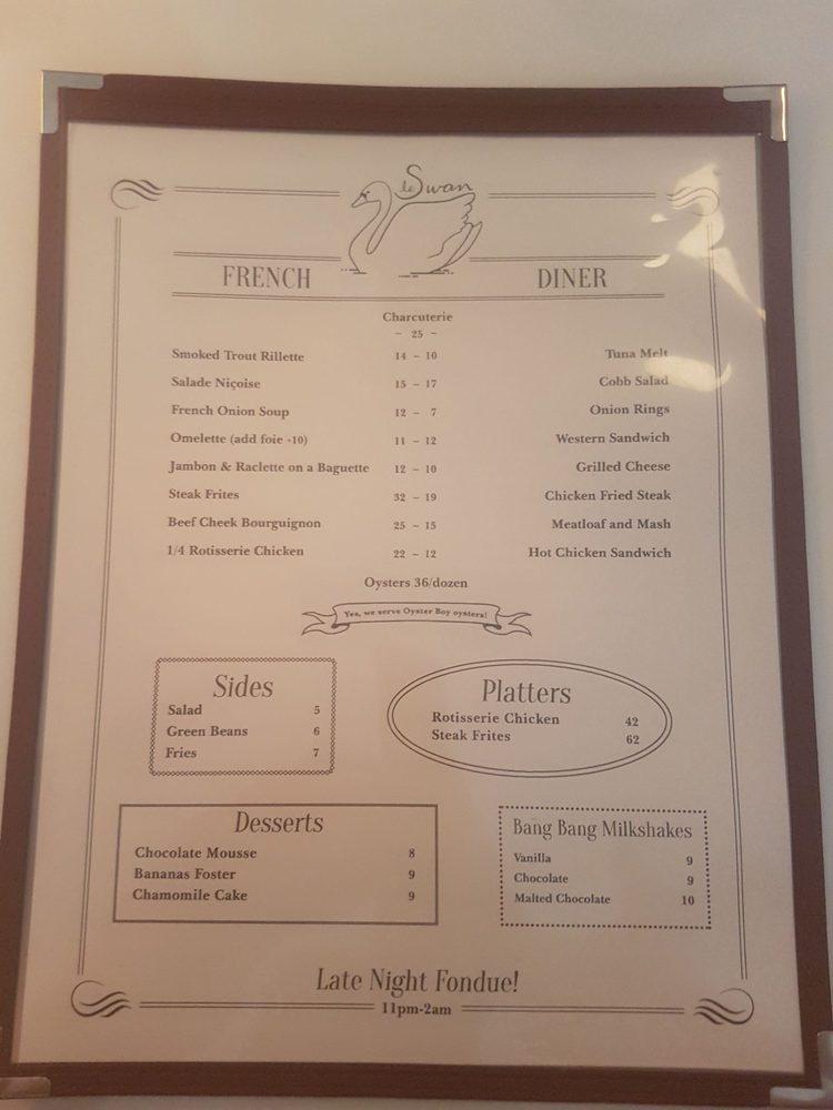 Menu at Le Swan restaurant, Toronto