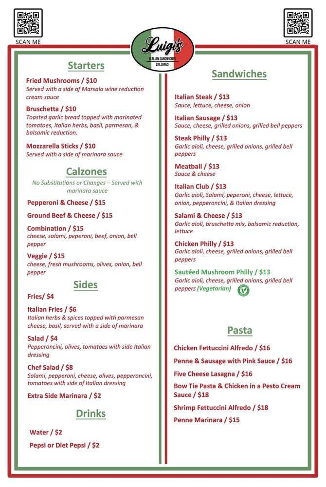 Menu at Luigi’s Italian Sandwiches & Calzones, Fresno