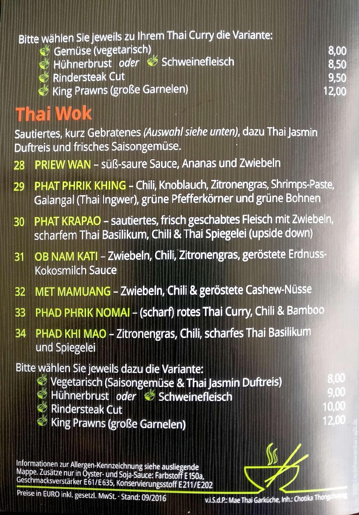 Menu at Mae Thai Garküche restaurant, Munich, Zamdorfer Str. 84