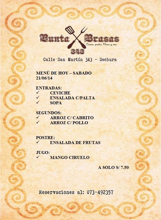 Menu at Punta Brasas 343 restaurant, Sechura District