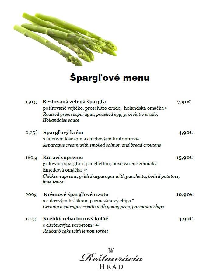 Menu at Reštaurácia Hrad restaurant, Bratislava