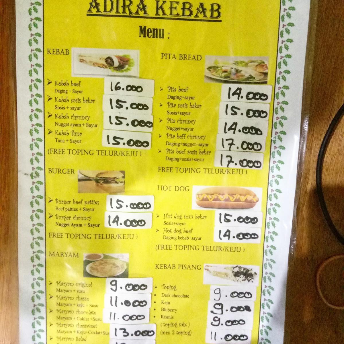 Menu at KEBAB ADIRA, Surabaya, Jl. Dukuh Kupang XX No.4