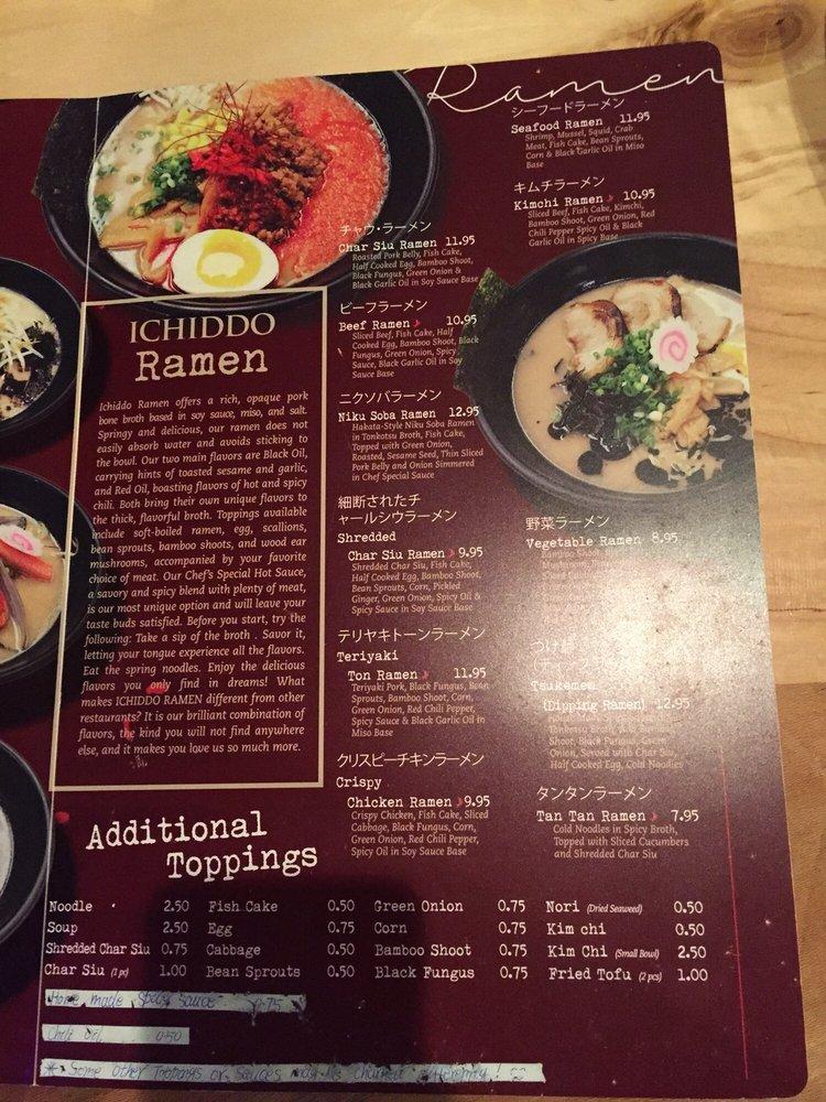 Menu at Ichiddo ramen restaurant, Henderson
